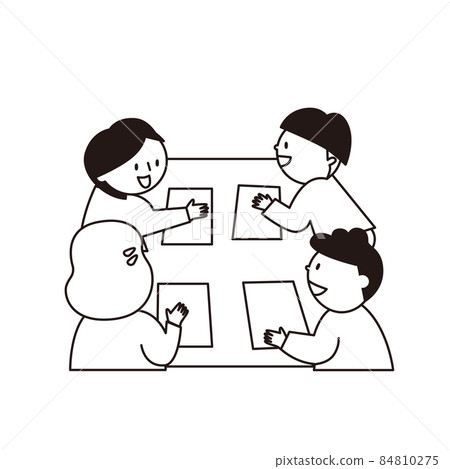 Line drawing illustrations of children discussing - Stock Illustration ...