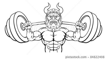Viking Weight Lifting Mascot Muscle Gym Cartoon - Stock Illustration ...