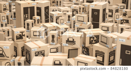 cardboard boxes with household kitchen... - Stock Illustration ...