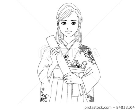 Hakama female line drawing - Stock Illustration [84838104] - PIXTA