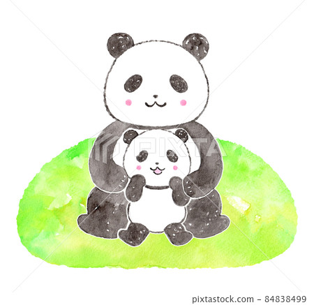 Parent and child of a panda bowing (yellowish... - Stock Illustration ...