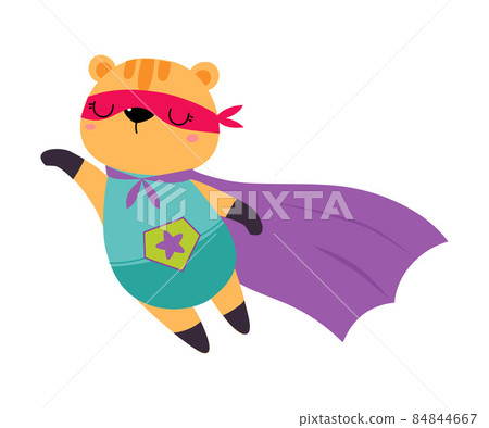 Flying Tiger Animal Superhero Dressed in Mask... - Stock Illustration ...