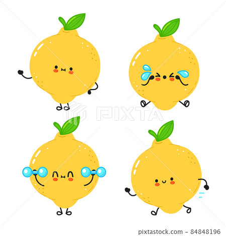 Funny cute happy lemon characters bundle set.... - Stock Illustration ...