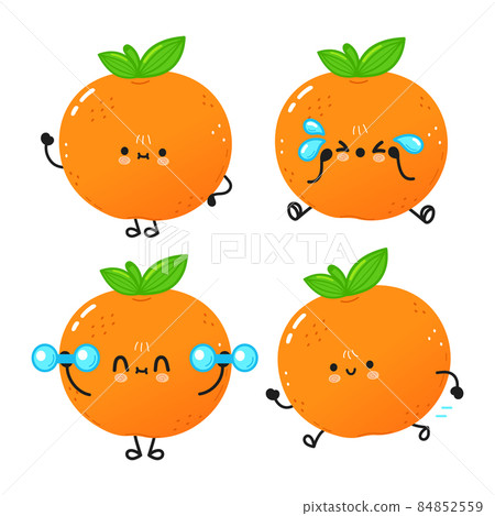 Funny cute happy mandarin characters bundle... - Stock Illustration ...