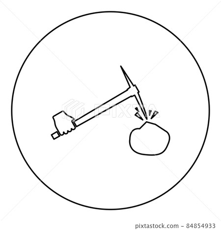 Pickaxe hit stone in hand icon in circle round... - Stock Illustration ...