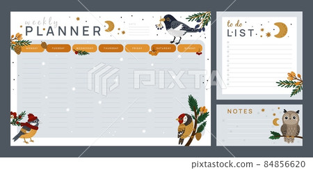 Birds to do list. Weekly planner and notes with... - Stock Illustration ...