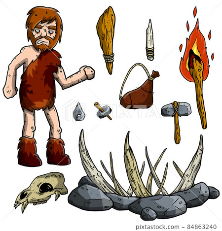 Primitive caveman. Prehistoric hunter. Stone age. - Stock Illustration ...