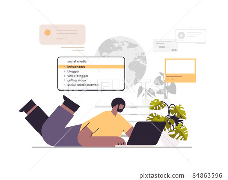 african american man choosing influencers in... - Stock Illustration ...