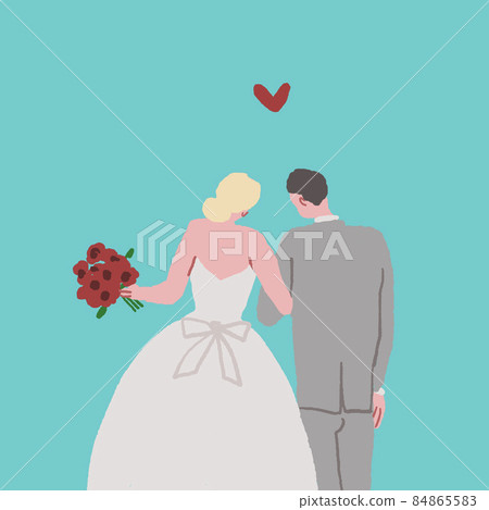 Back view of bride and groom with arms crossed,... - Stock Illustration ...