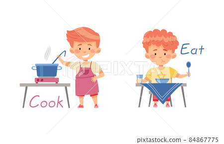 Cook and Eat English action verbs for kids...-插圖素材 [84867775] - PIXTA圖庫