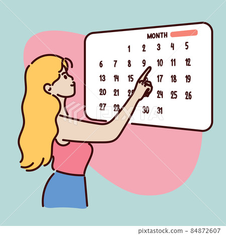 Side view of woman girl looking at calendar - Stock Illustration ...
