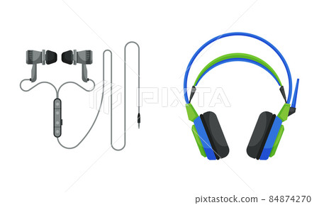 Headphones or Earphones as Pair of Loudspeaker... - Stock Illustration ...