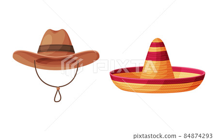 Straw Hat as Brimmed Woven Headdress with... - Stock Illustration ...