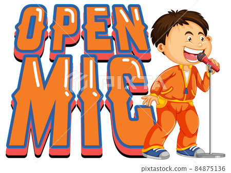 Open mic logo design with singer boy cartoon... - Stock Illustration ...
