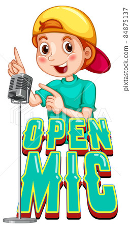 Open mic logo design with singer boy cartoon... - Stock Illustration ...