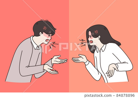 Furious couple scream at each other in fight - Stock Illustration ...