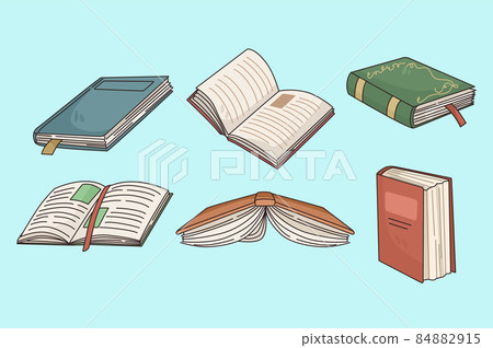 Colorful set of various classic paper books - Stock Illustration ...