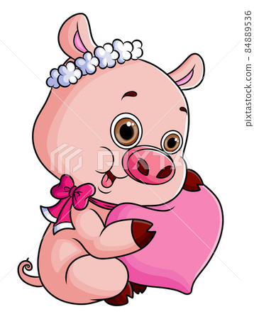 The girly pig is hugging the heart love - Stock Illustration [84889536 ...