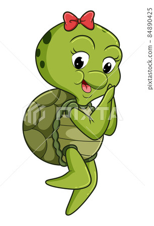 The girly turtle with the ribbon clip is standing - Stock Illustration ...
