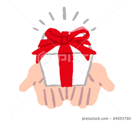 Palm and present (hand-painted color) - Stock Illustration [84893780 ...