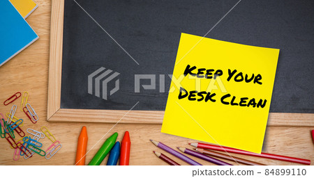 Image of keep your desk clean text on memo note... - Stock Illustration ...
