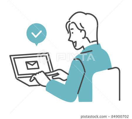 A man checking email on a computer - Stock Illustration [84900702] - PIXTA