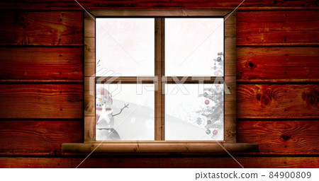 Composite image of snowman seen through window... - Stock Illustration ...