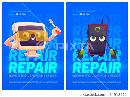Gadgets repair service cartoon ad vector posters - Stock Illustration ...