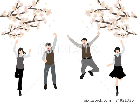 Students jumping and expressing joy against the... - Stock Illustration ...