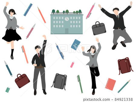 Students expressing joy by jumping with... - Stock Illustration ...