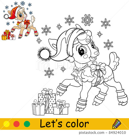 Coloring cute Christmas lamb with gifts vector... - Stock Illustration ...