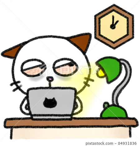 A cat that works overtime until midnight - Stock Illustration [84931836 ...