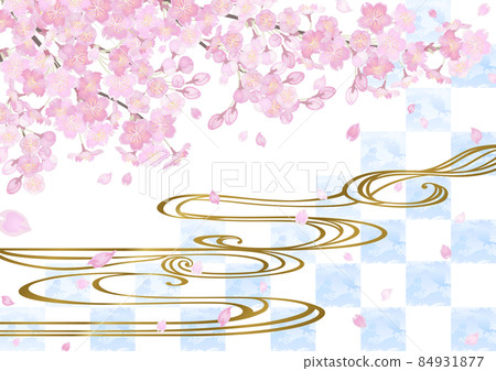 Background of running water in cherry blossoms - Stock Illustration ...