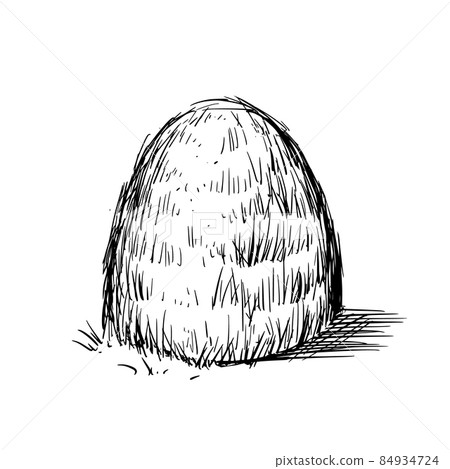 Hay bale farm drawing sketch - Stock Illustration [84934724] - PIXTA