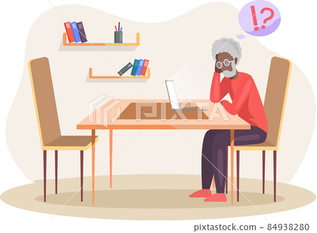 Old man sitting with computer is confused.... - Stock Illustration ...