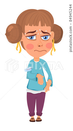 Kid fever. Cute cartoon girl with thermometer.... - Stock Illustration ...