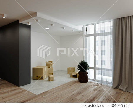 Housevorming. Loft modern interior . Modern... - Stock Illustration ...
