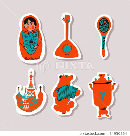 set of vector stickers on the theme of Russian... - Stock Illustration ...