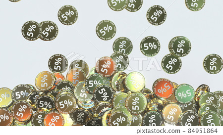 Falling golden tokens or coins with SALE and 5... - Stock Illustration ...
