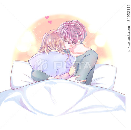 Couple snuggling up in bed - Stock Illustration [84952513] - PIXTA