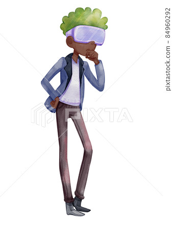 Metaverse character cartoon watercolor clipart png - Stock Illustration ...