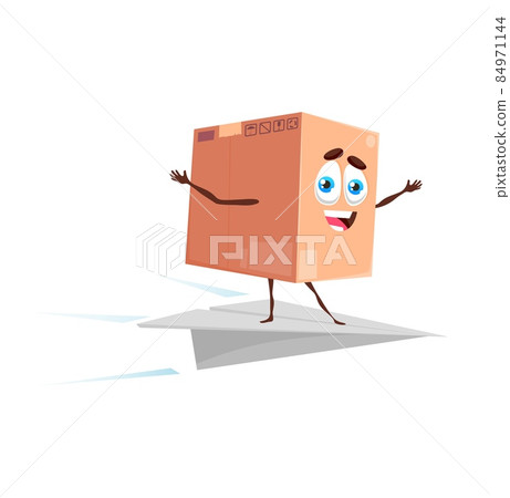 Package delivery cartoon cardboard box flying.... - Stock Illustration ...