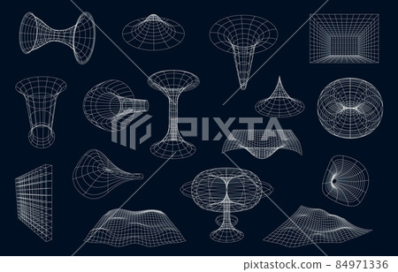 3d Wireframe geometric shapes, surface grid and... - Stock Illustration [84971336] - PIXTA