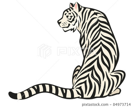 White tiger sitting with his back turned - Stock Illustration [84973714 ...