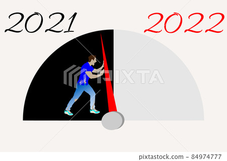 Man is pushing the indicator arrow for starting... - Stock Illustration ...
