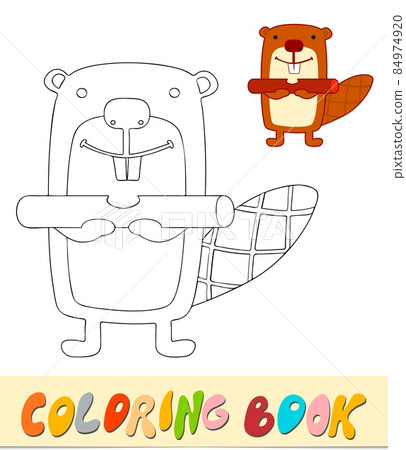 Coloring book or page for kids. Beaver black... - Stock Illustration ...