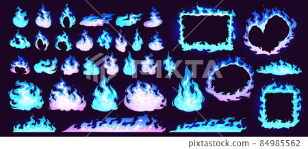Burning blue fire, frames and borders of flame - Stock Illustration ...