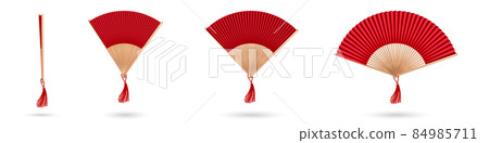 Red chinese hand fan, wooden handlend accessory - Stock Illustration ...