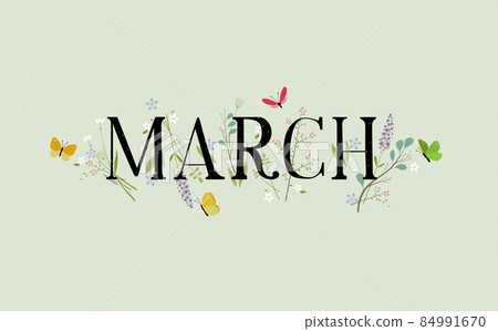 March with decorations, butterflies and flowers - Stock Illustration ...