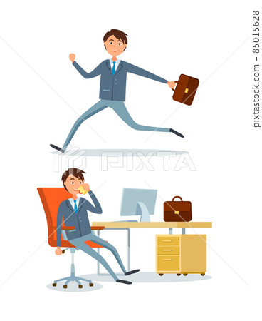 Businessman Running to Work, Person in Office - Stock Illustration ...